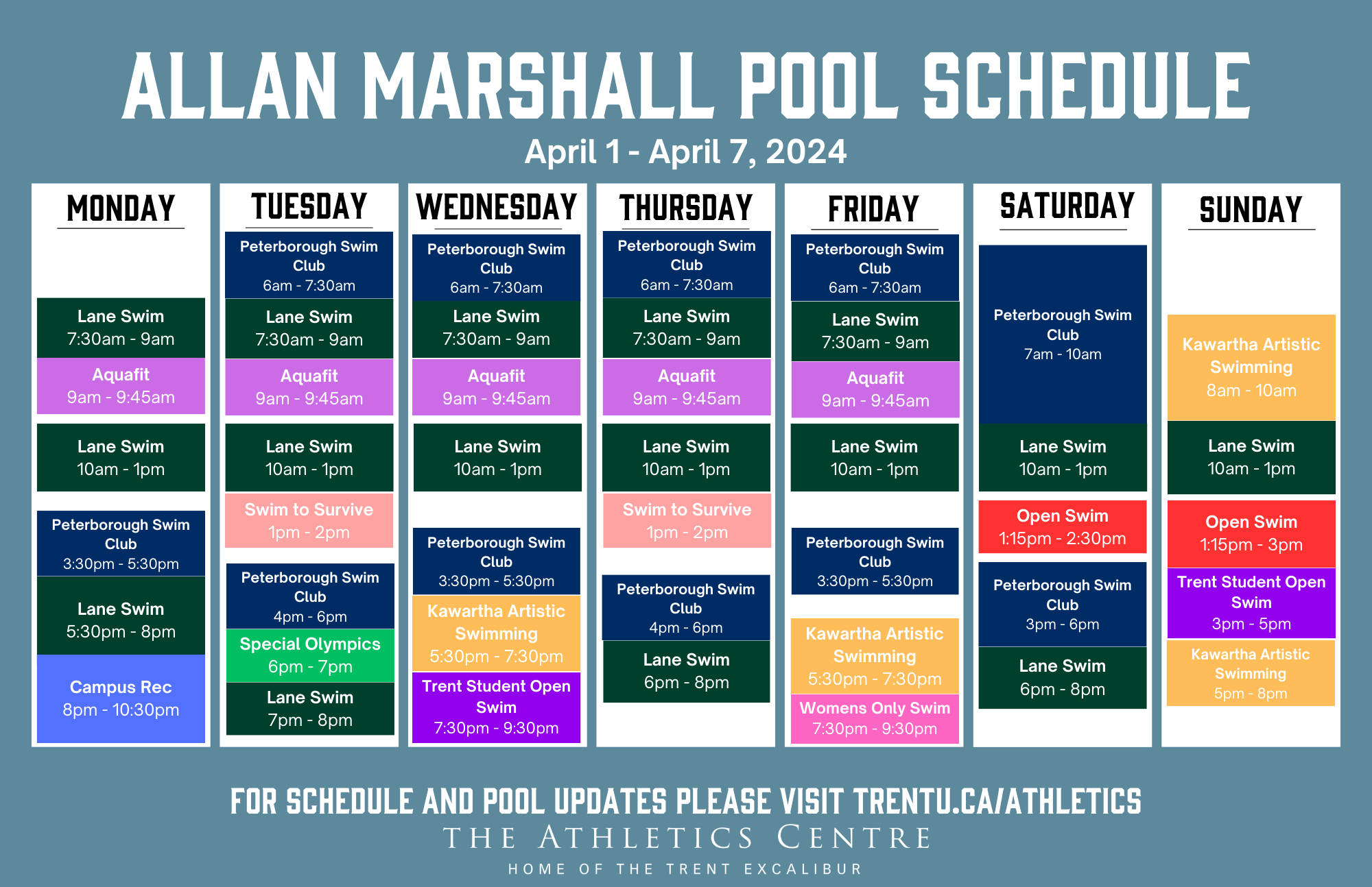 Allan Marshall Pool Schedule - Athletics - Trent University