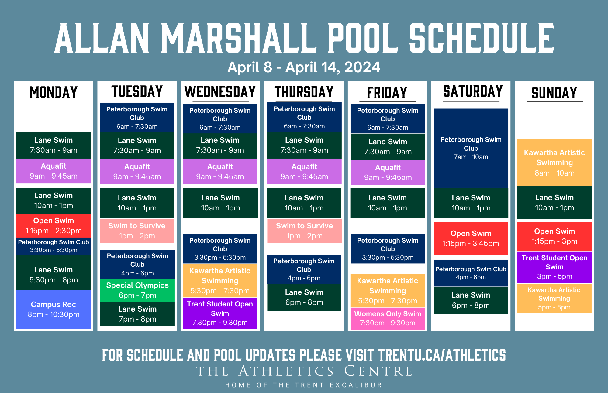 Allan Marshall Pool Schedule - Athletics - Trent University