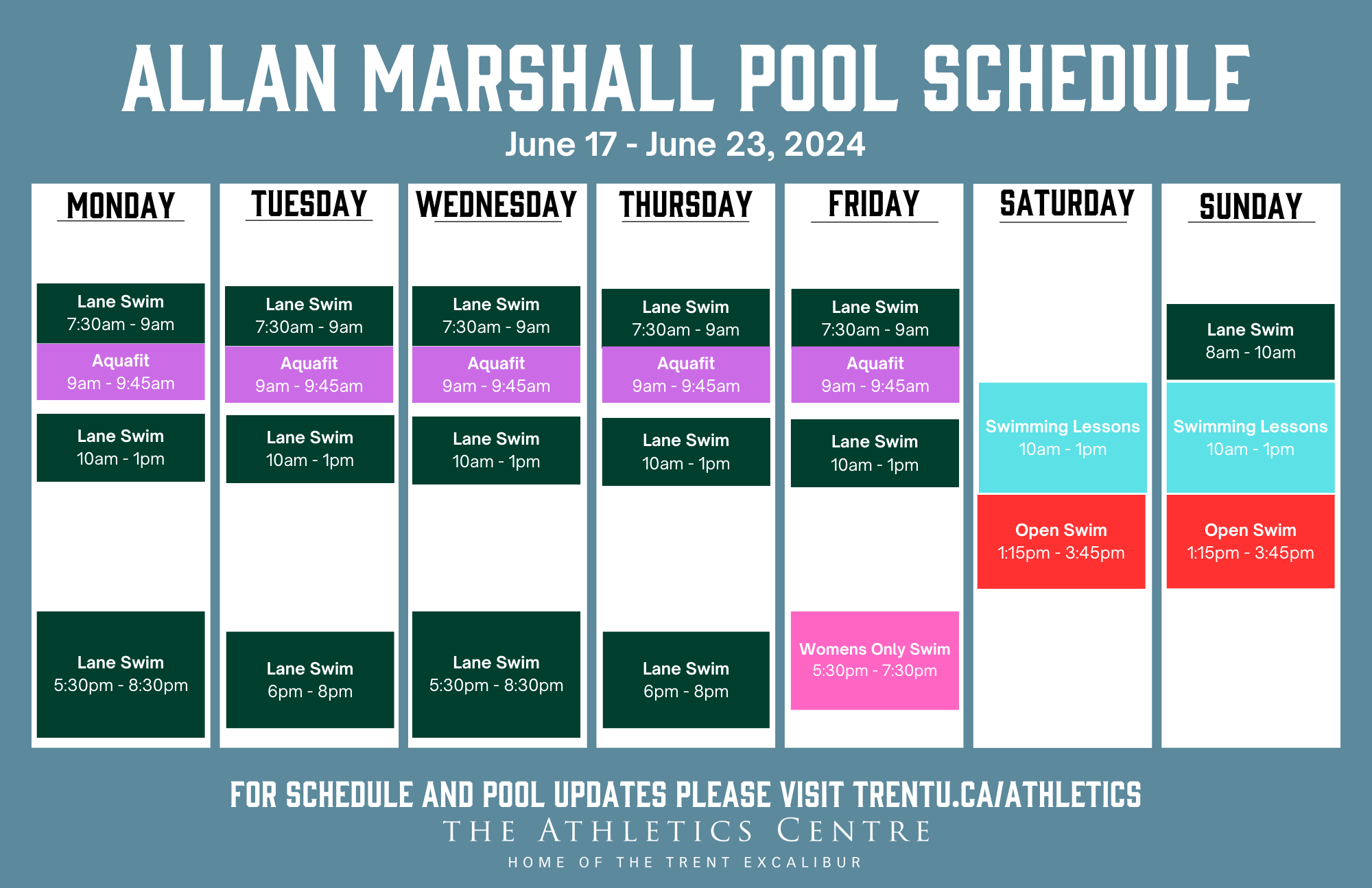 Allan Marshall Pool Schedule - Athletics - Trent University