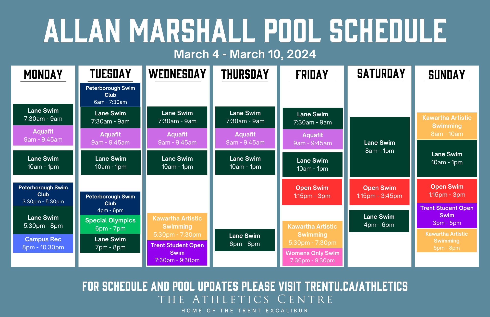 Allan Marshall Pool Schedule - Athletics - Trent University