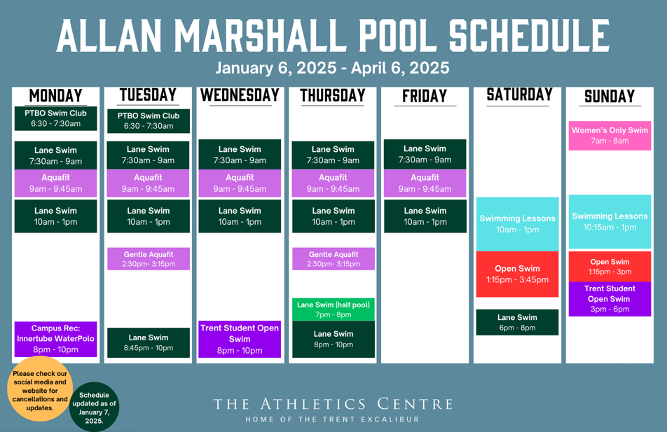 Allan Marshall Pool Schedule - Athletics - Trent University