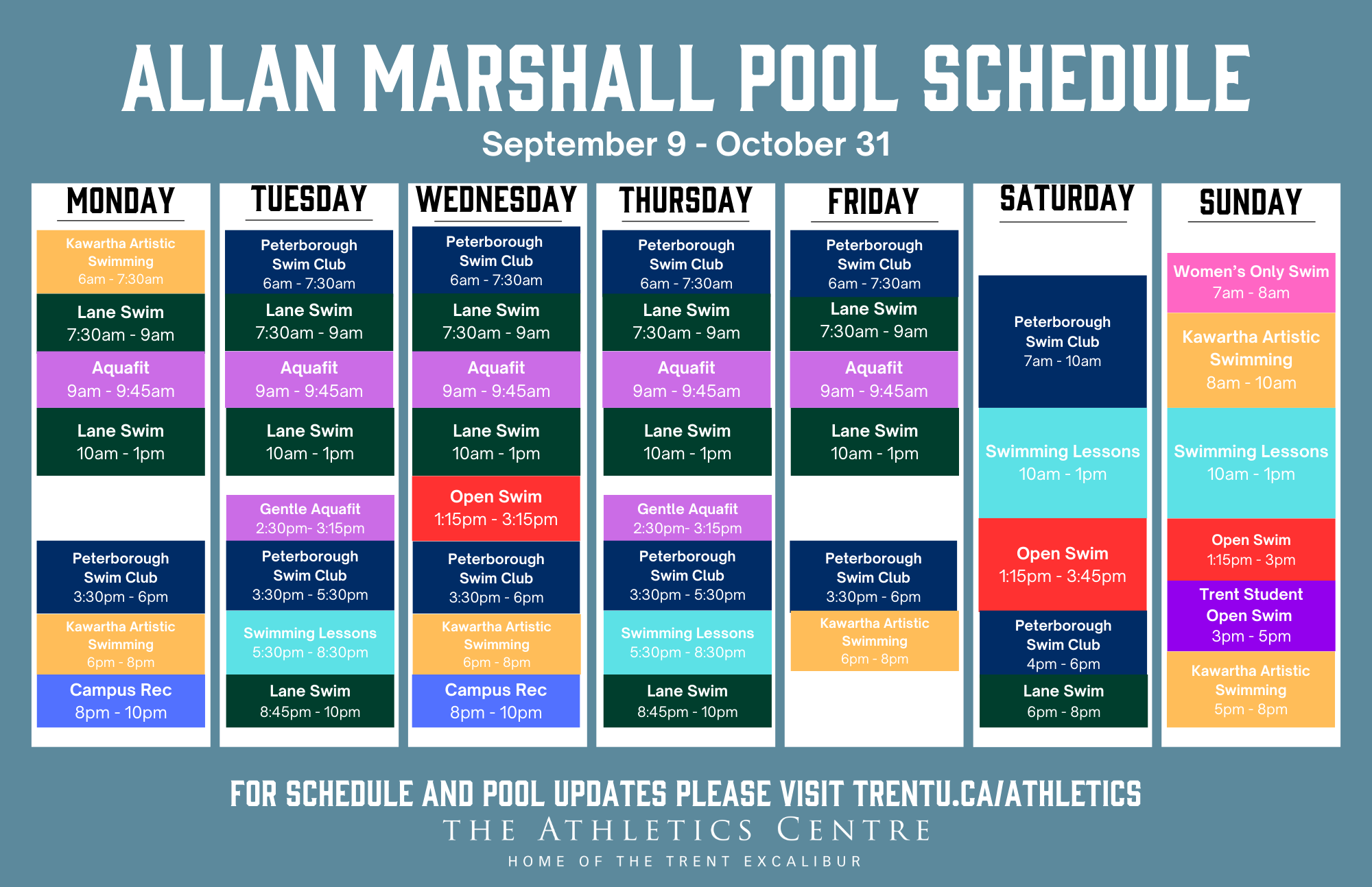 Allan Marshall Pool Schedule - Athletics - Trent University