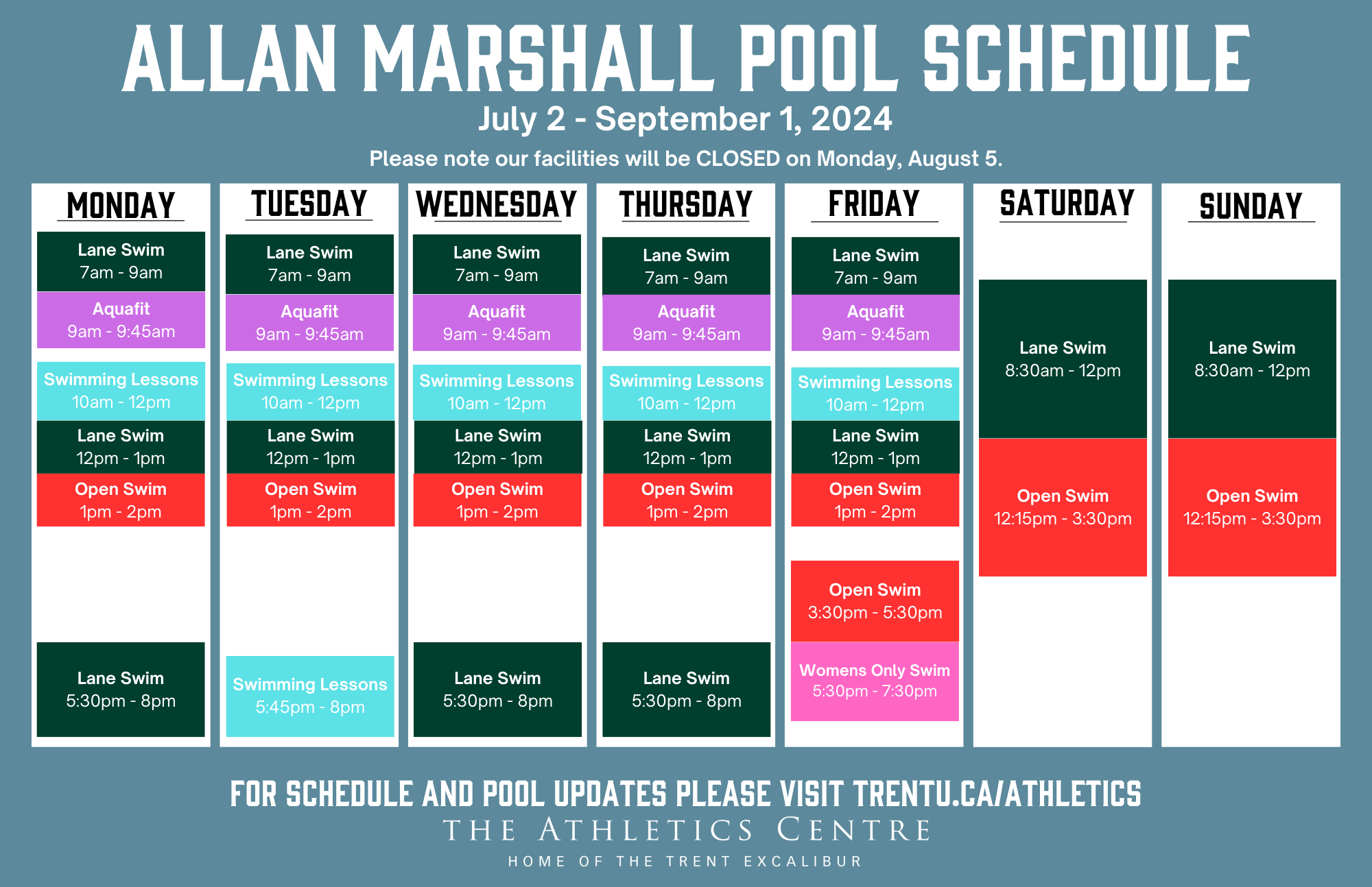 Allan Marshall Pool Schedule - Athletics - Trent University